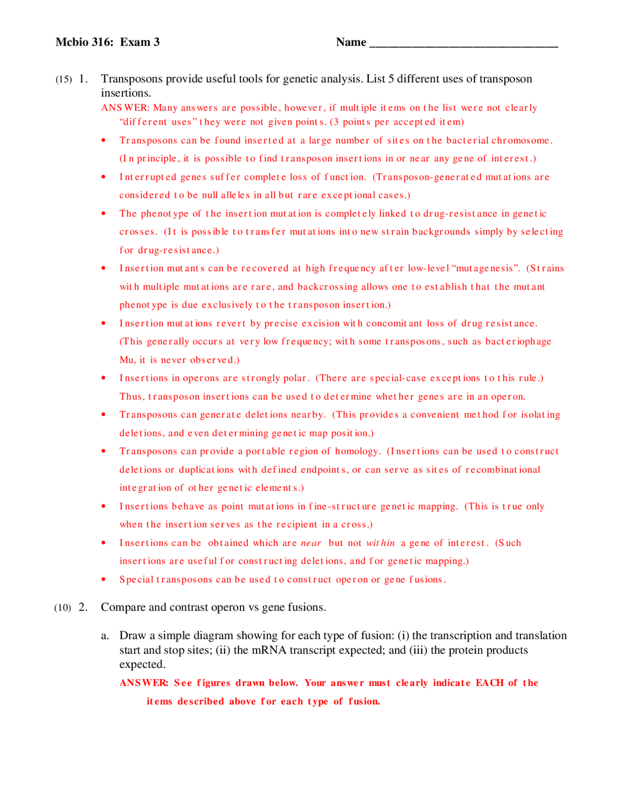 Exam 3 With Solution For Microbial Genetics Mcb 421 Docsity