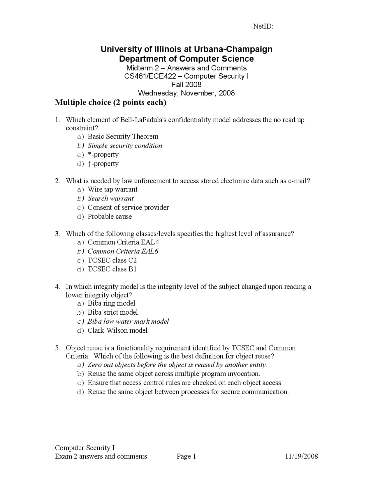 Midterm 2 With Solution Computer Security I Cs 461 Docsity