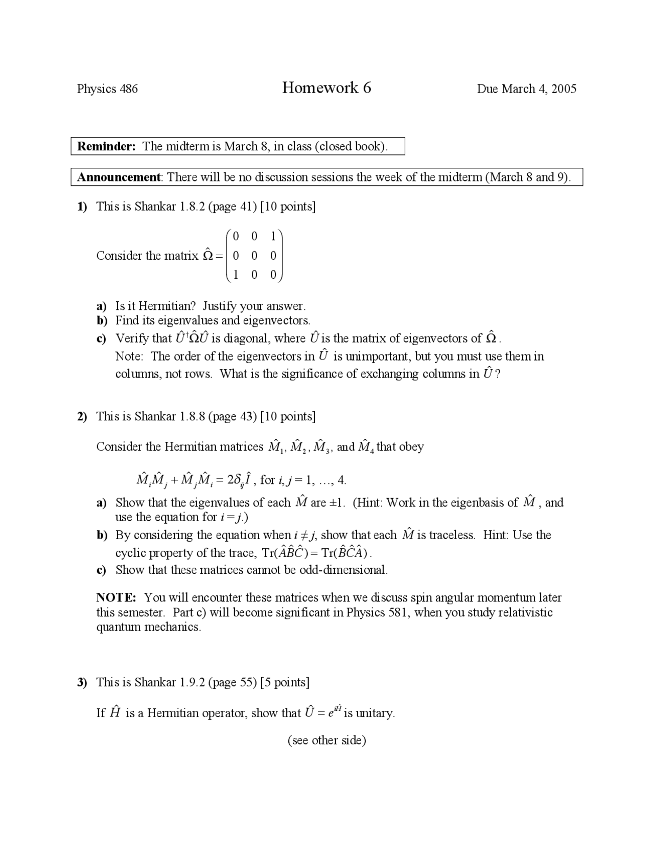 4 Practice Questions On Quantum Physics I Homework 6 Phys 486 Docsity