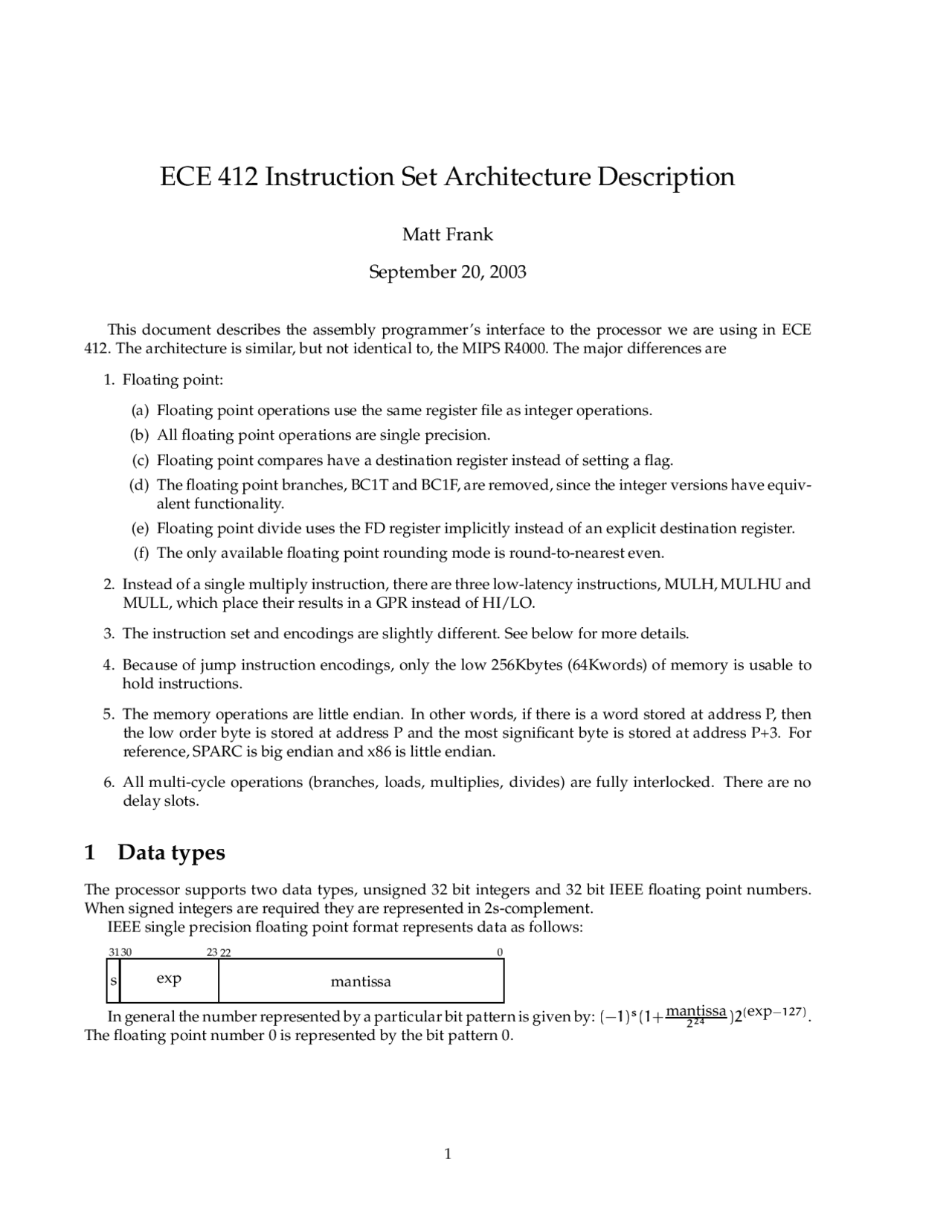 Assignment For Data Types And Registers Computer Architecture Ece 511 Docsity