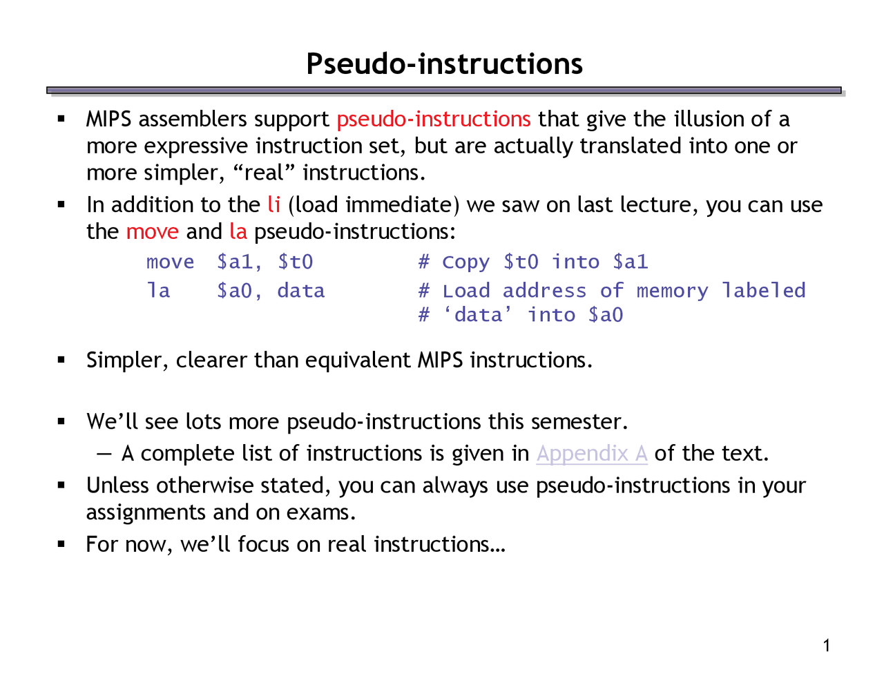 Notes On Pseudo Instructions Machine Language R Type Format Mips