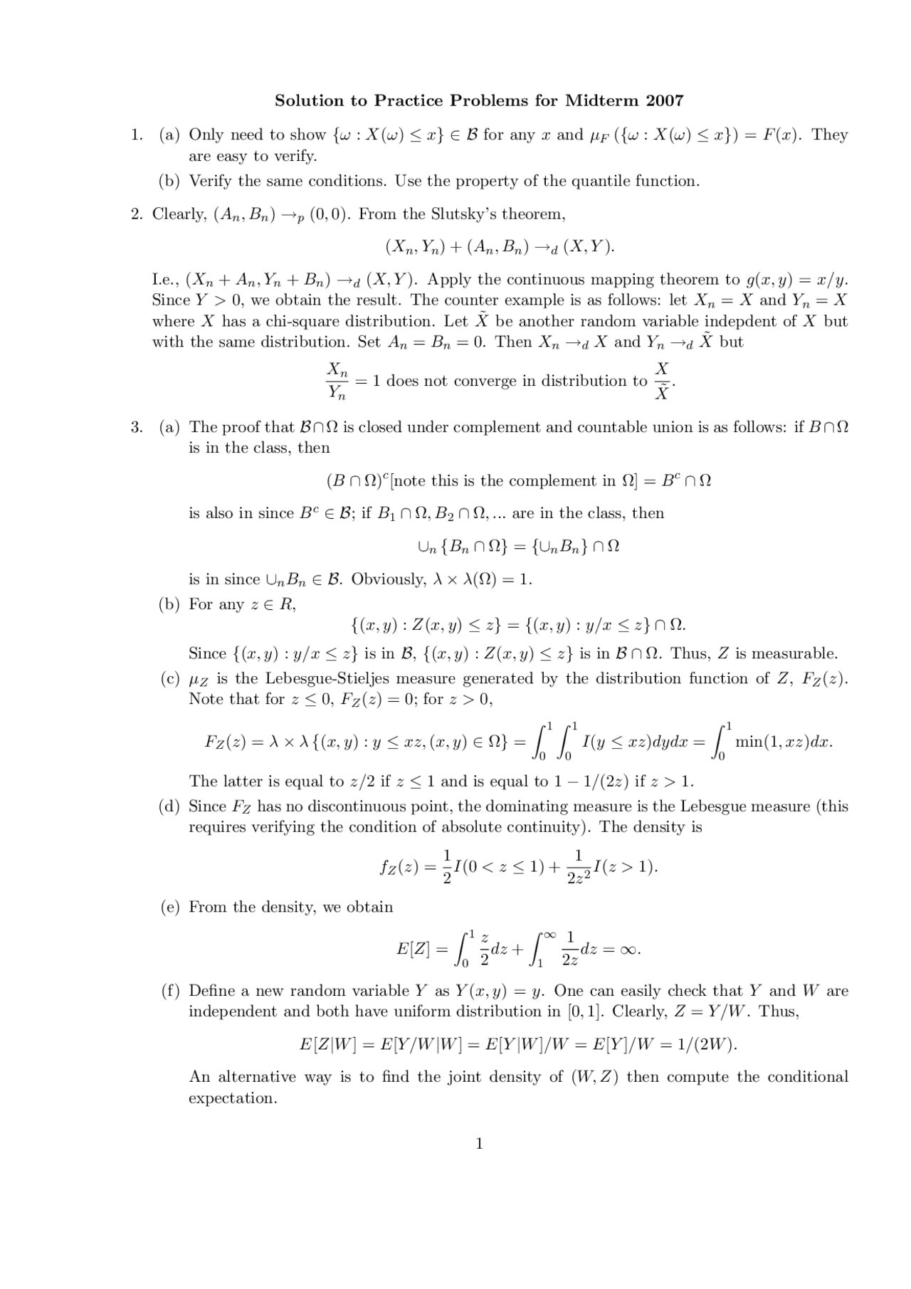 Solution to Practice Problems for Midterm Exam - Advanced Probability | BIOS 760 | Exams ...
