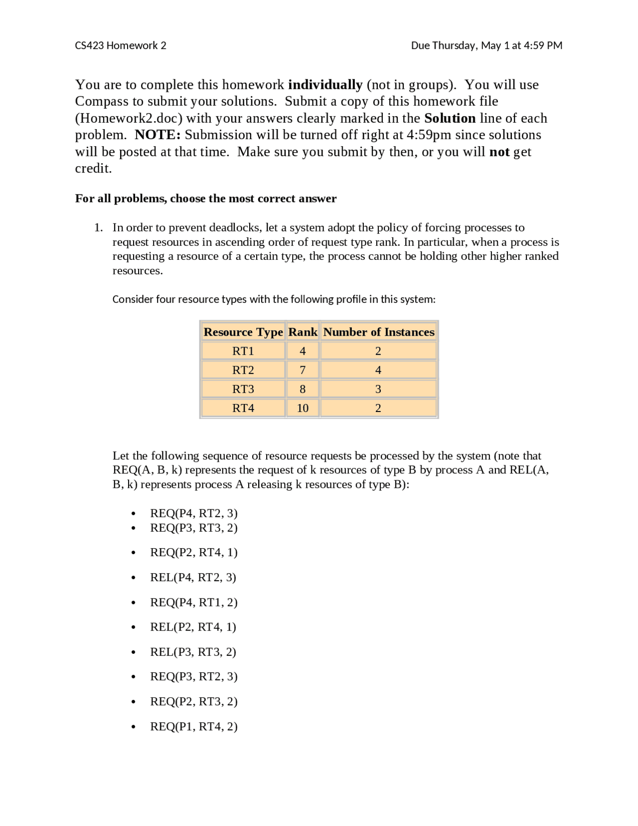 Homework 2 For Operating Systems Design Cs 423 Docsity