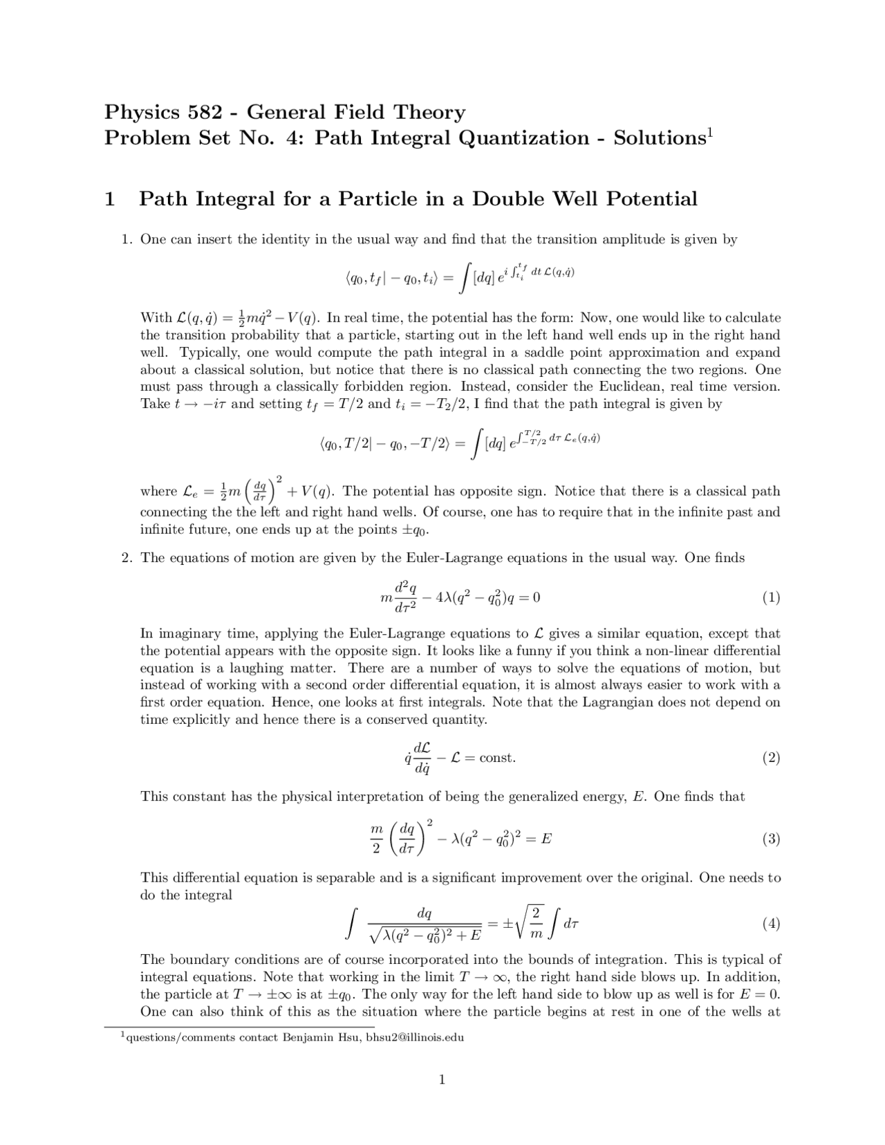 Path Integral Quantization With Solutions Phys 582 Assignments Physics Docsity