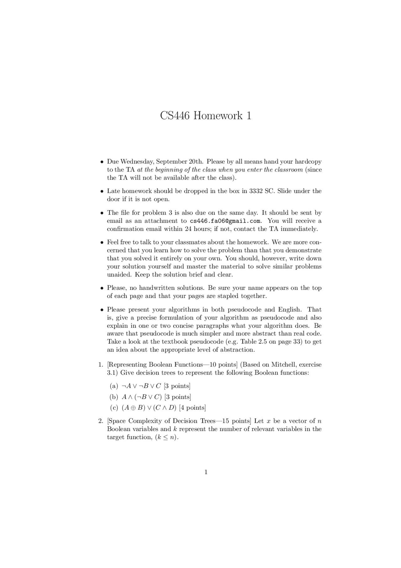 Homework 1 For Machine Learning Cs 446 Assignments Computer Science