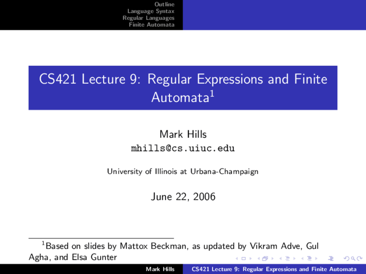 Language Syntax, Regular Expressions and Finite Automata | CS 421 - Docsity