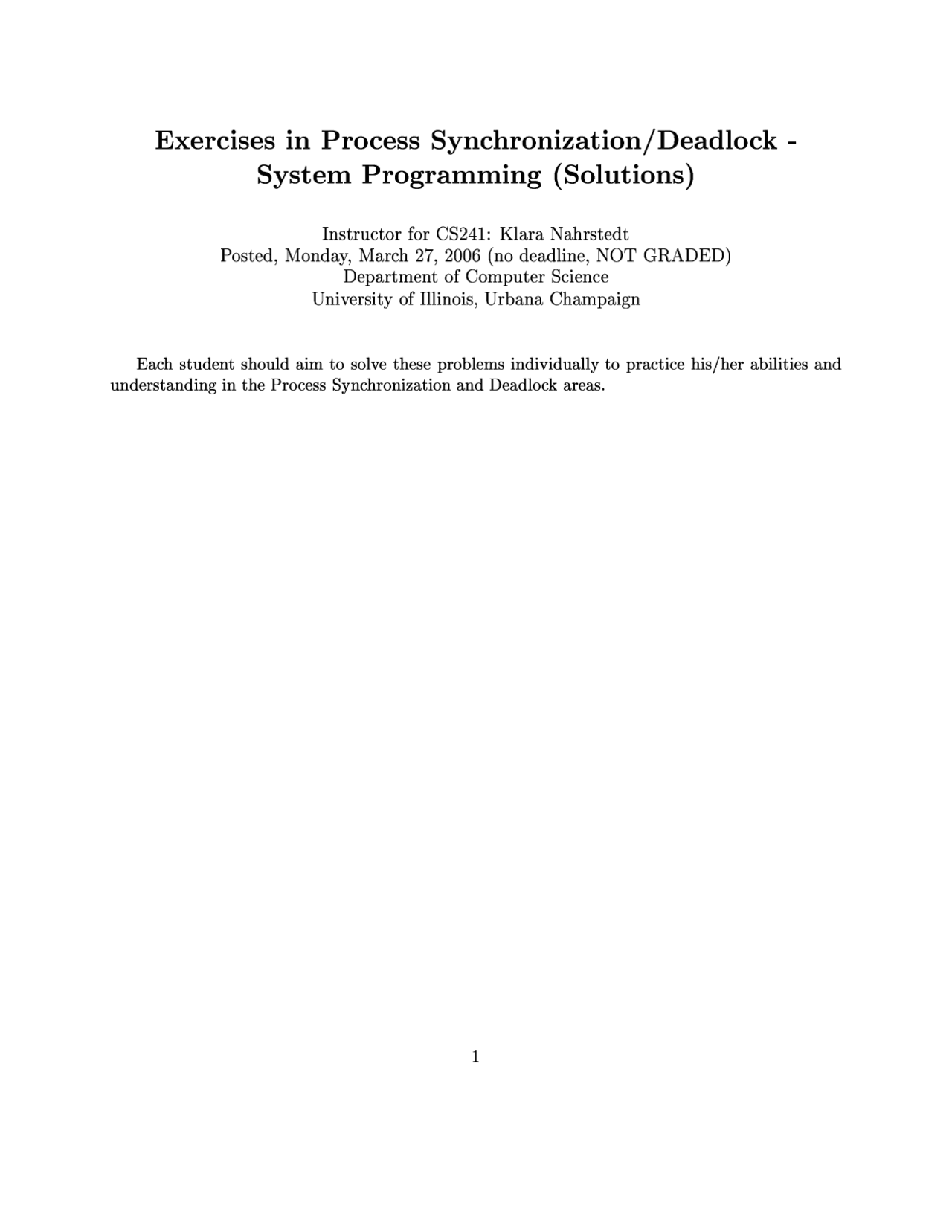 Exercises In Process Synchronization And Deadlock System Programming 2185