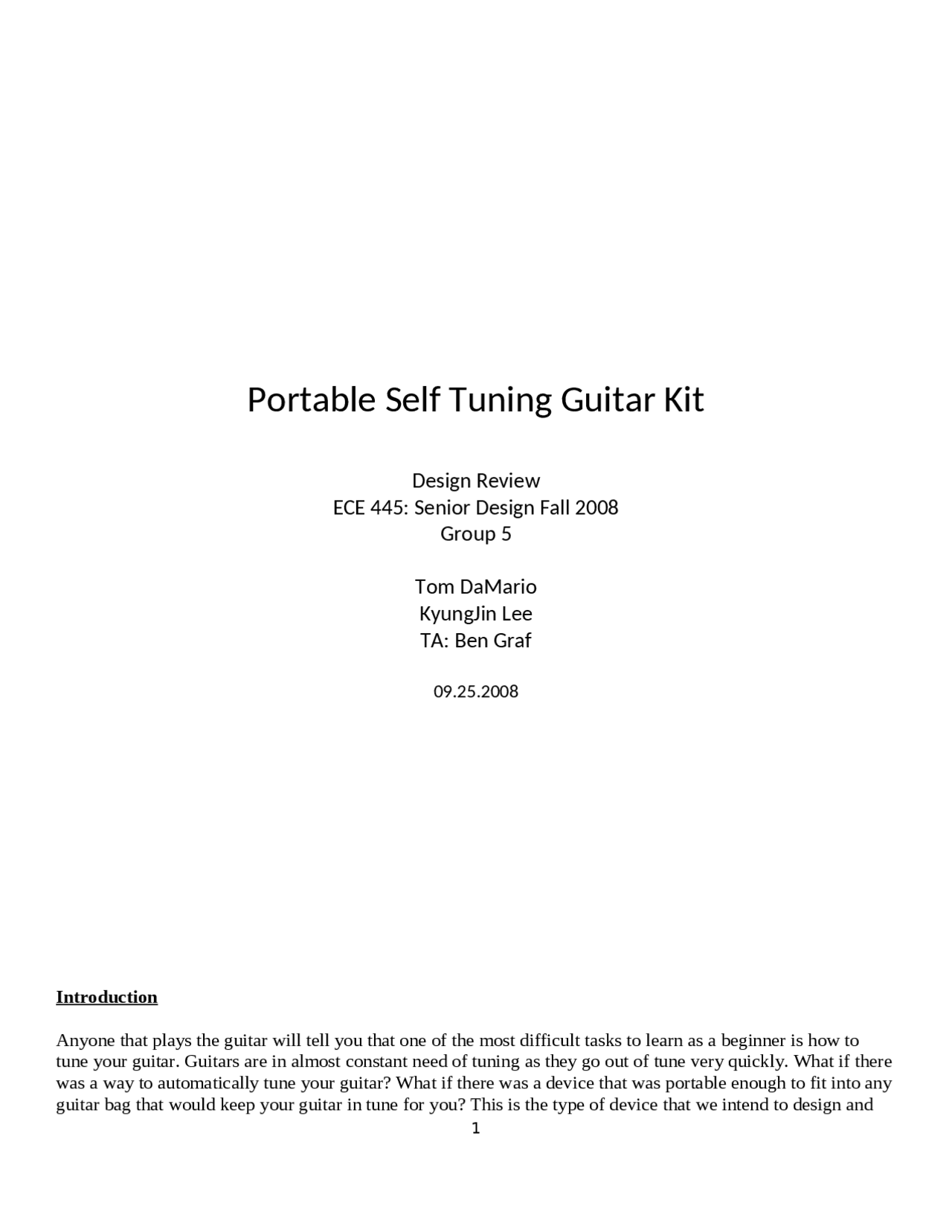 Portable Self Tuning Guitar Kit Senior Design Project Lab Ece 445