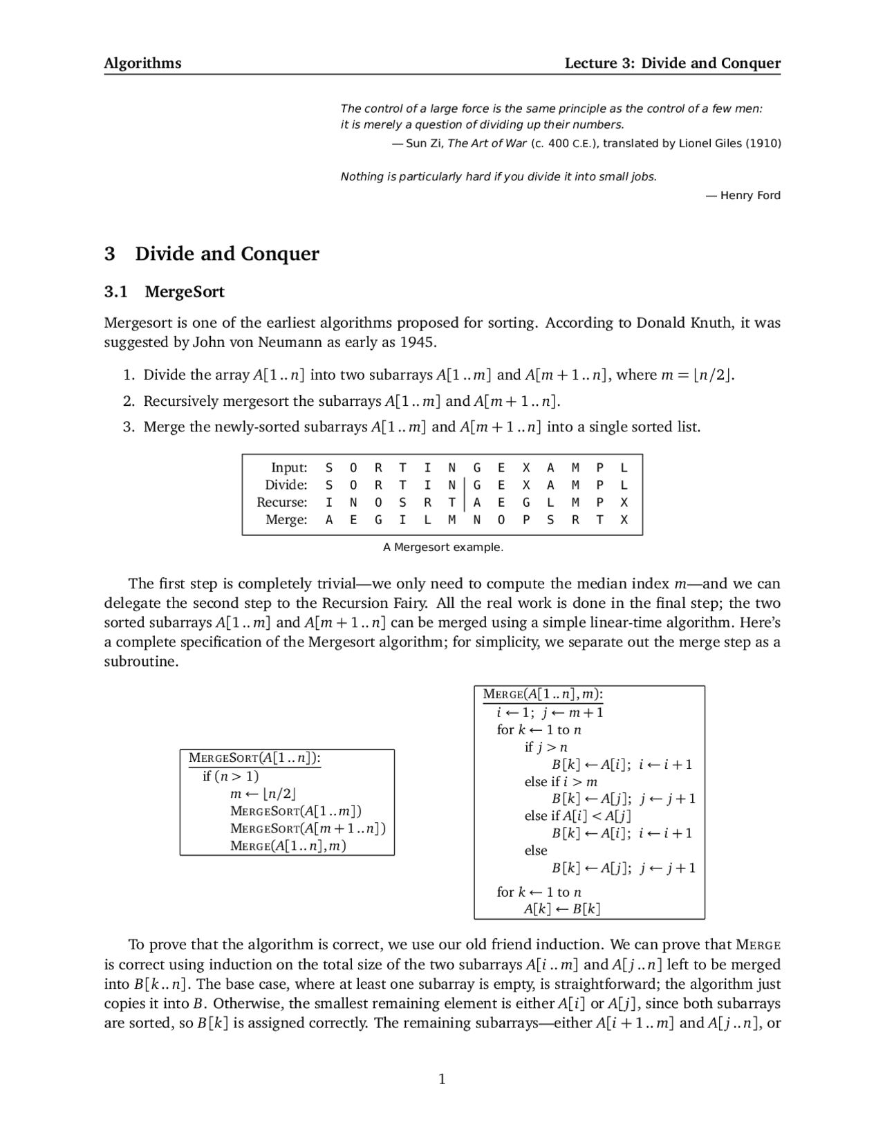 Lecture Notes On Divide And Conquer Algorithms Cs 573 Docsity