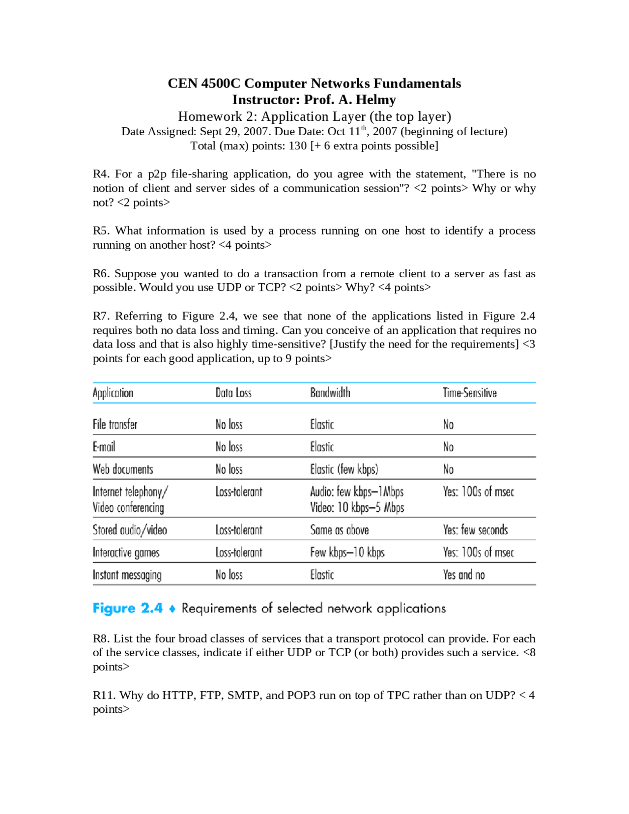 Application Layer For Assignment 2 Computer Network Cen 4500 Docsity