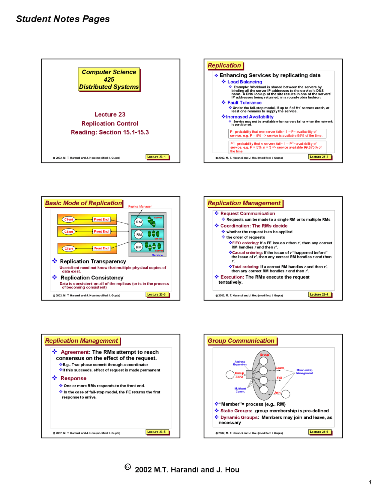 Replication Control In Distributed Systems Lecture Slides Cs 425 Docsity