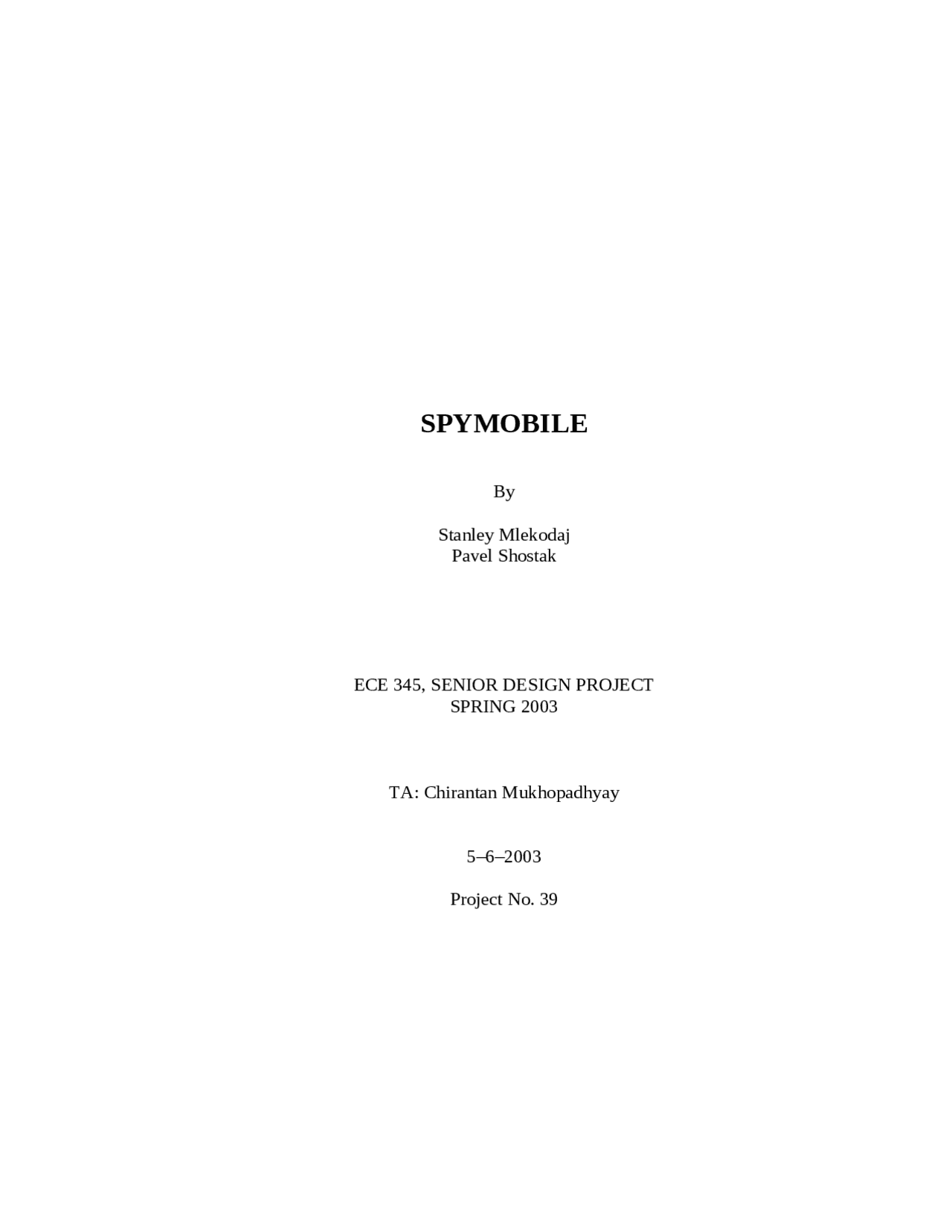 Spymobile Block Diagram Senior Design Project Lab Ece 445 Docsity