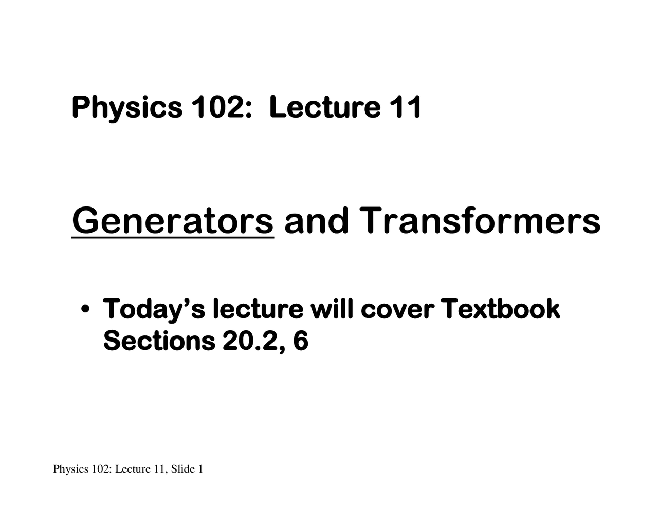 Lecture Slides On Generators And Transformers Phys 102 Docsity