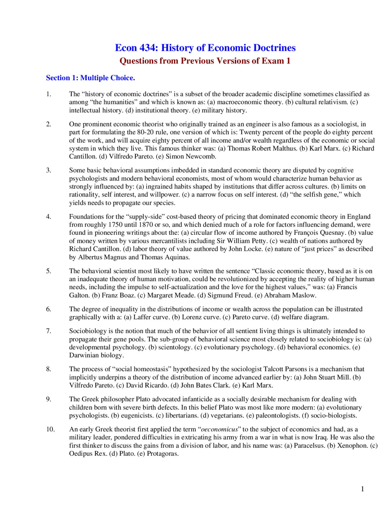 Exam 1 Previous Version - History of Economic Doctrines | ECON 434 ...