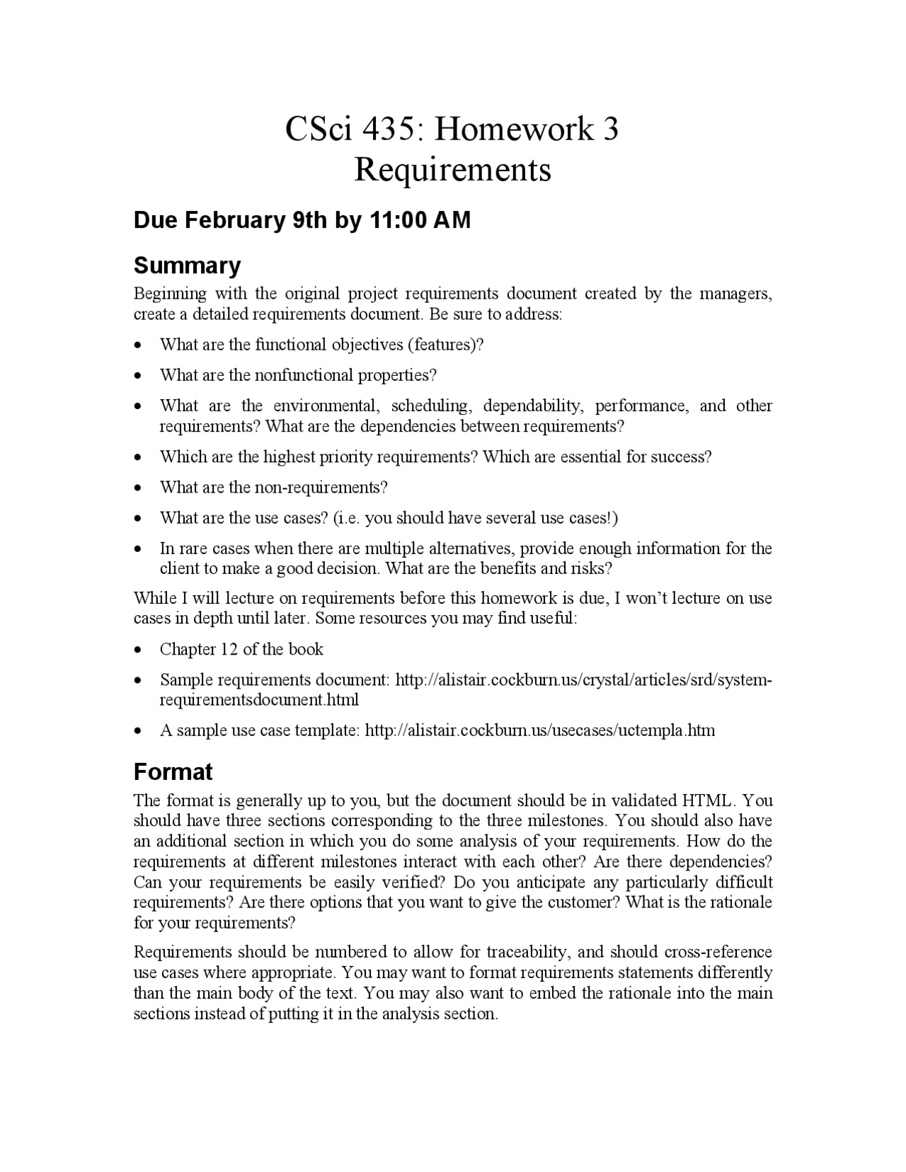 Homework 3 Requirements Software Engineering Csci 435 Assignments Software Engineering