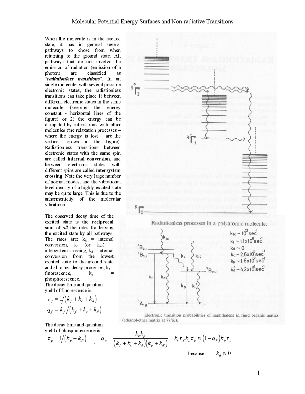 Molecular Potential Energy Surfaces and Non-radiative Transitions ...