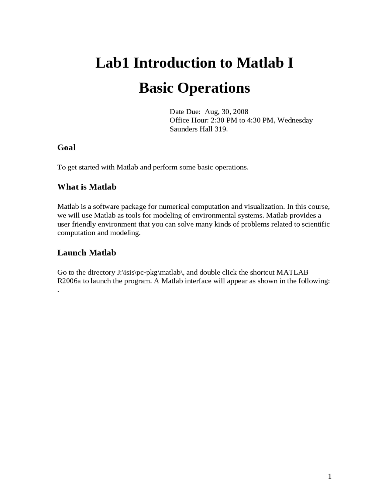 Introduction To Matlab I Basic Operations Geog 410 Docsity