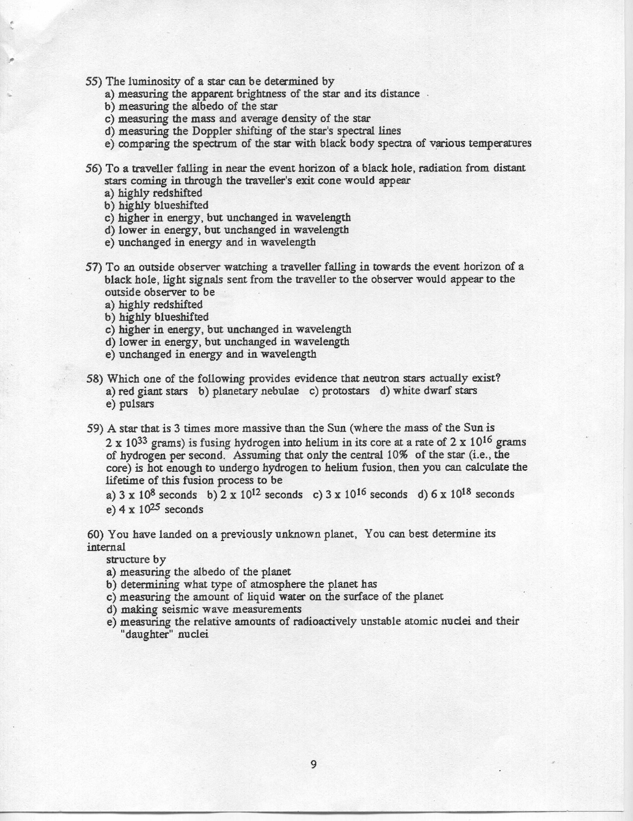 5 Multiples Choice Questions For Introduction To Astronomy Astr 101