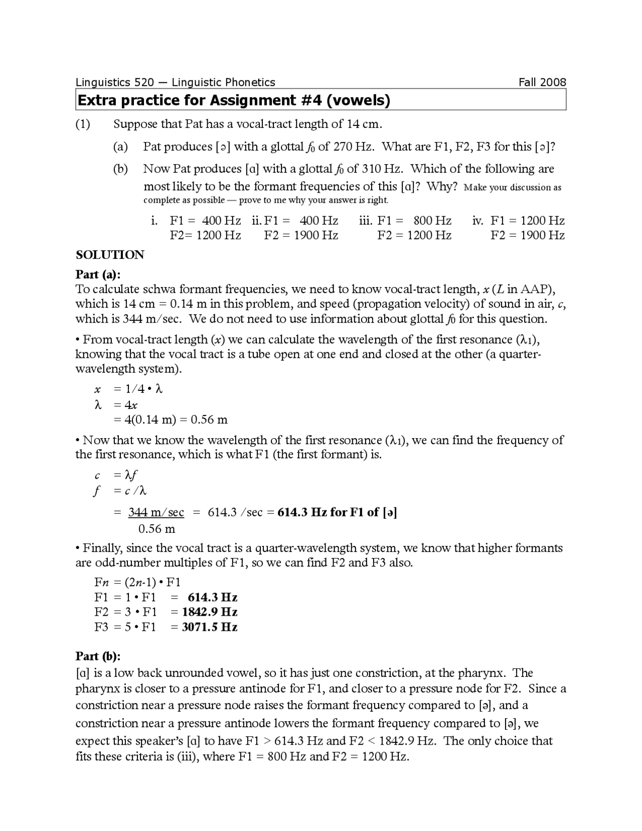 Assignment 4 With Solutions Linguistic Phonetics Ling 520 Docsity
