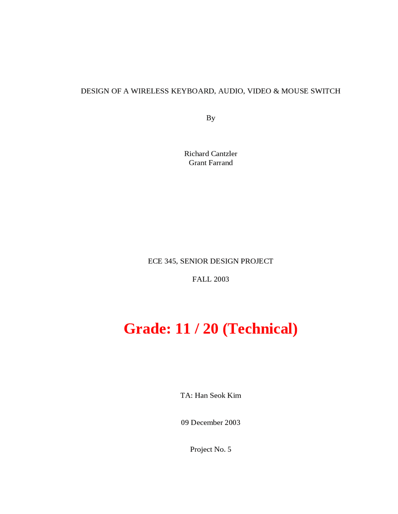 Design of a Wireless Keyboard, Audio, Video and Mouse Switch | ECE 445 - Docsity