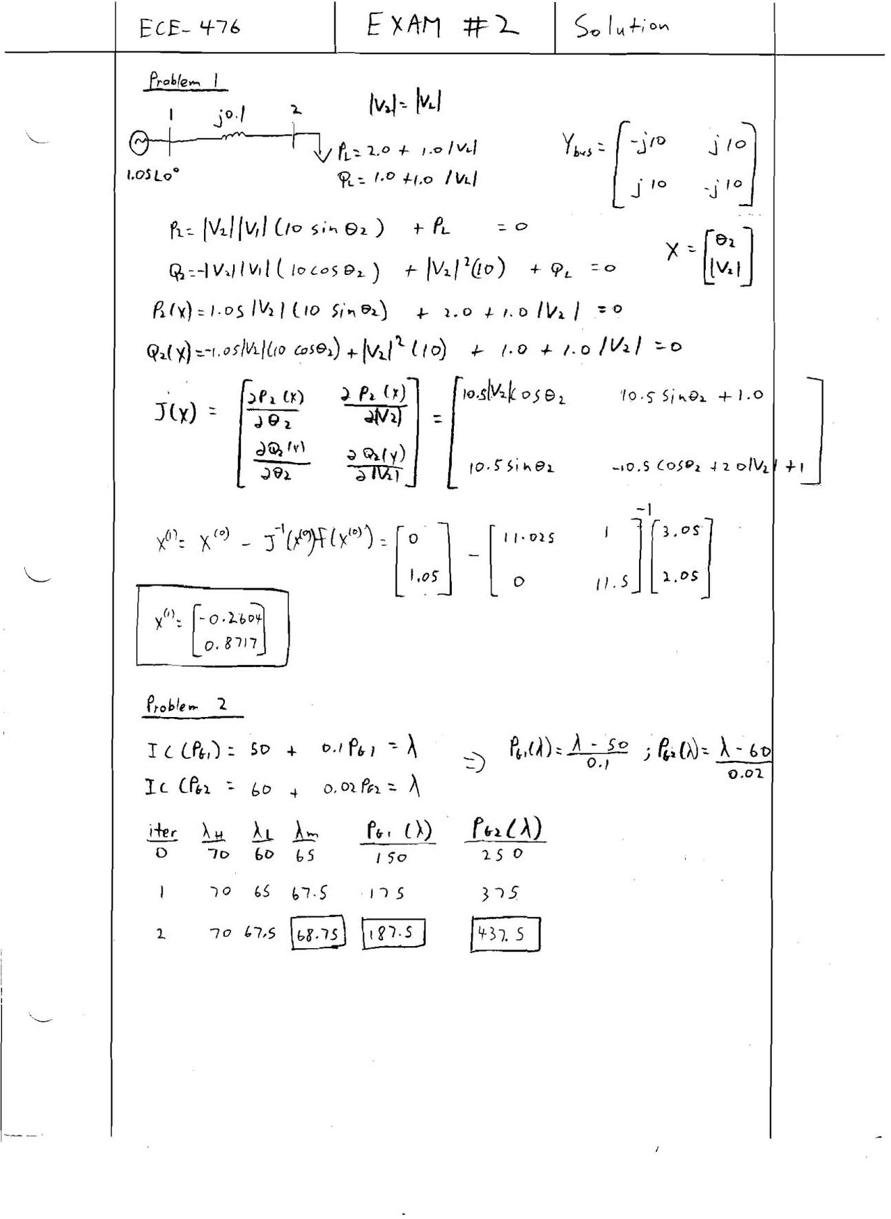 Exam 2 With Solution Power System Analysis Ece 476 Docsity