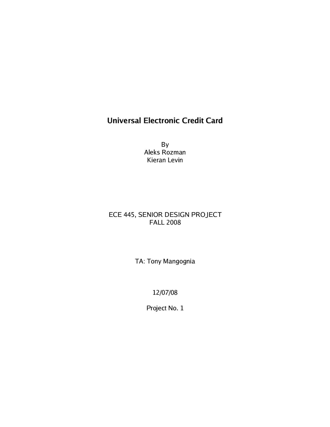 Project Report Universal Electronic Credit Card -Senior Design | ECE 445 - Docsity