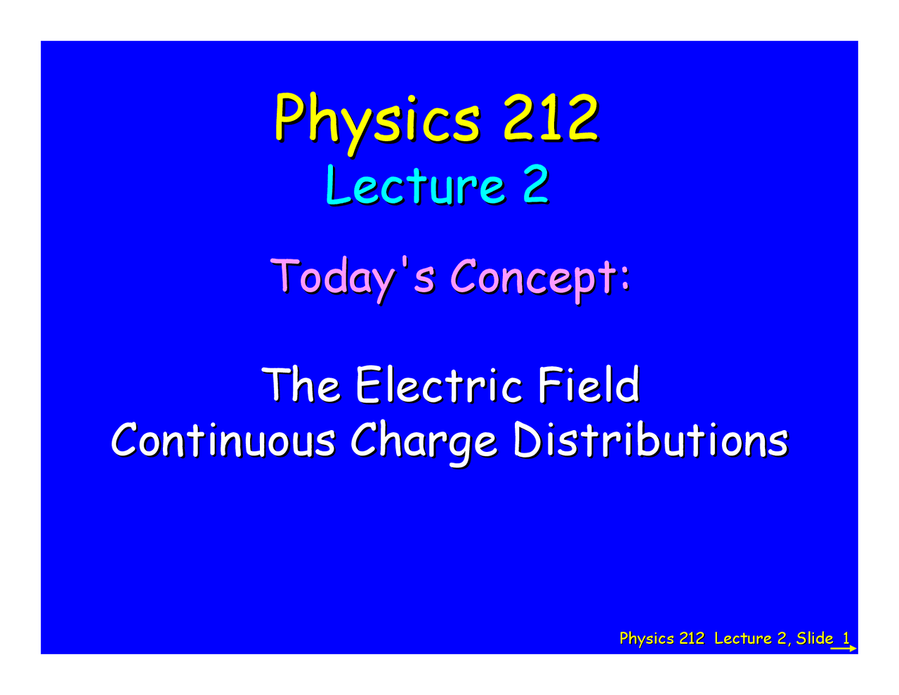 The Electric Field Continuous Charge Distribution Lecture Slides
