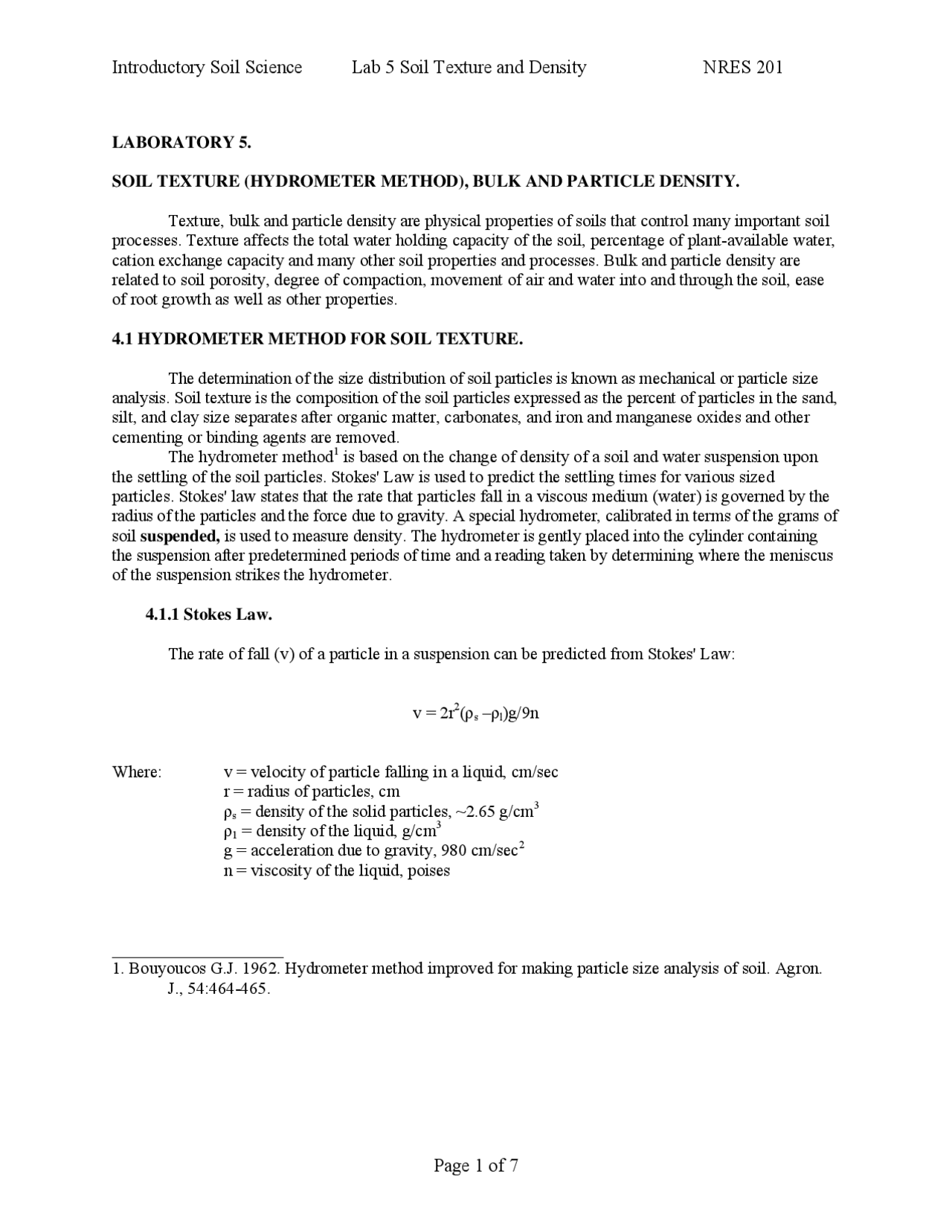 Laboratory 5 for Texture and Density - Introductory Soils | NRES 201 ...