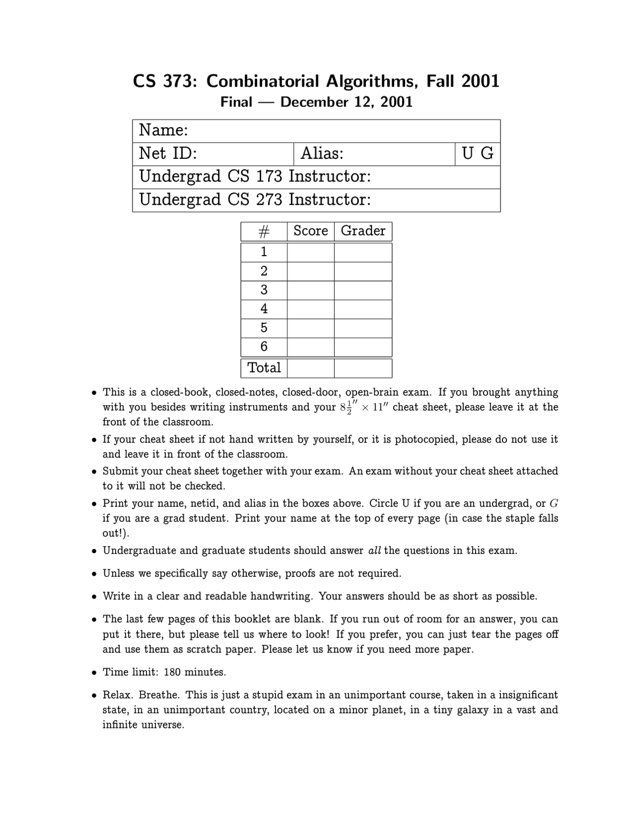 Final Exam Questions Theory Of Computation Cs 373 Docsity