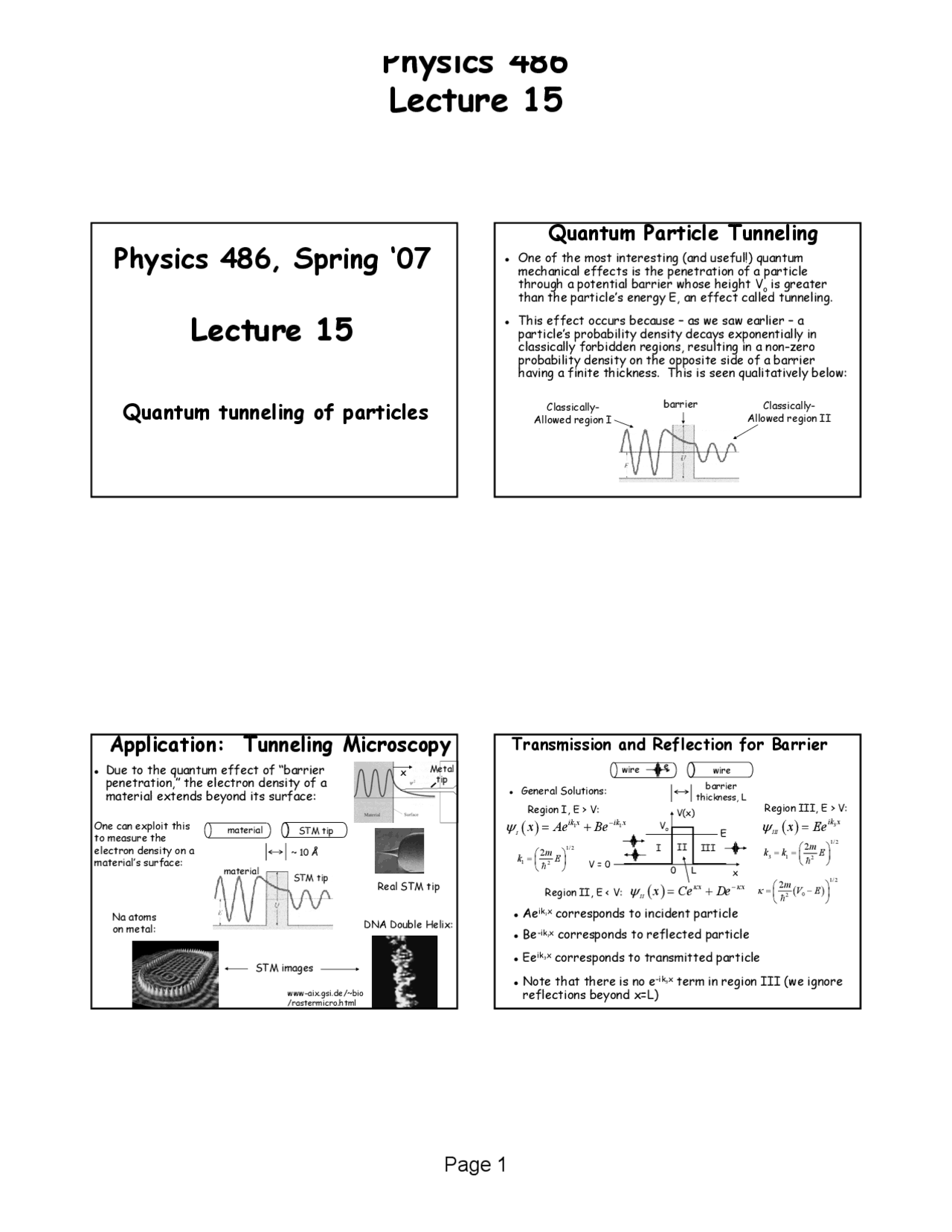 Quantum Tunneling Of Particles Lecture Slides Phys 486 Docsity