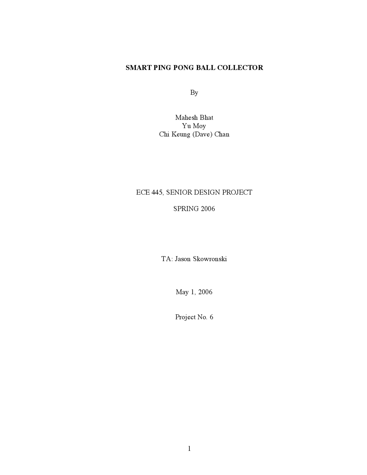 Notes on Smart Ping Pong Ball Collector - Senior Design Project Lab ...