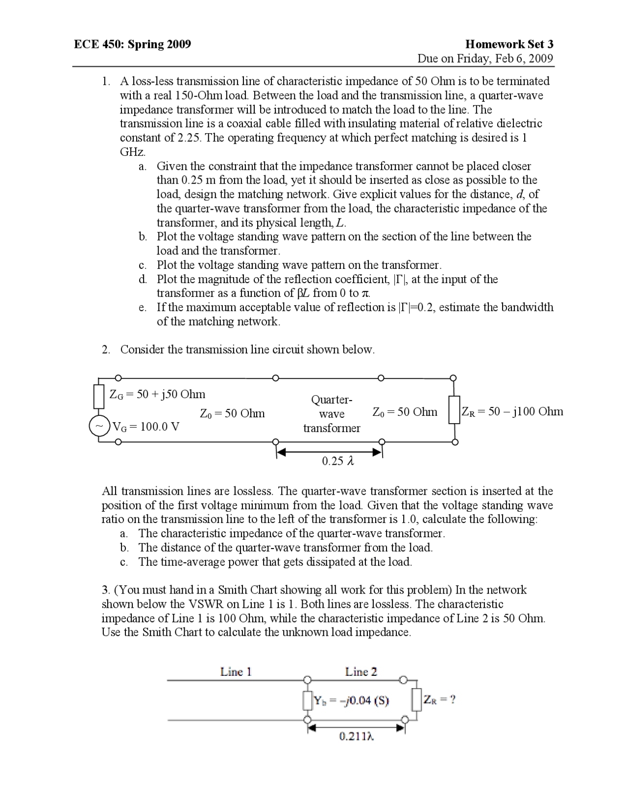 Homework Set 3 On Lines Fields And Waves Ece 450 Docsity