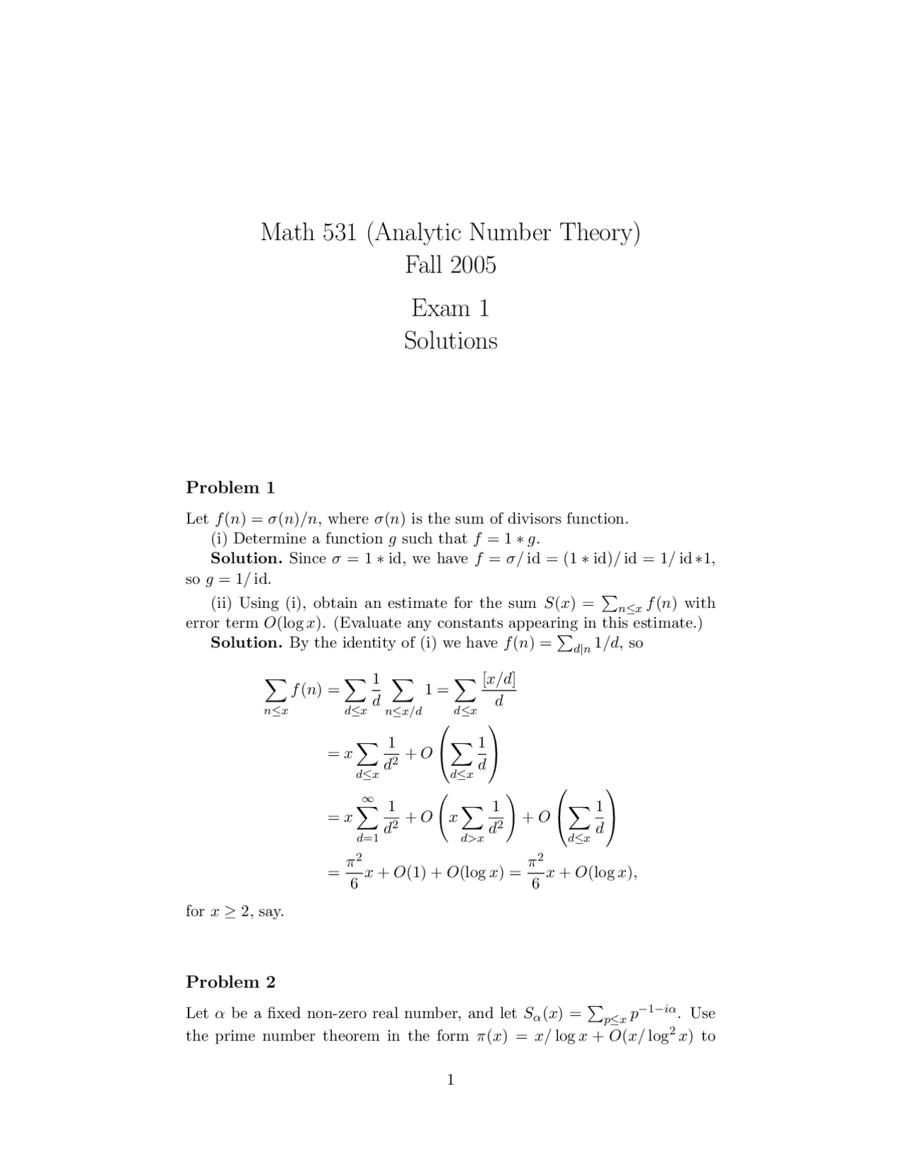 3 Solved Problems On Analytic Theory Of Numbers I Exam I Math 531
