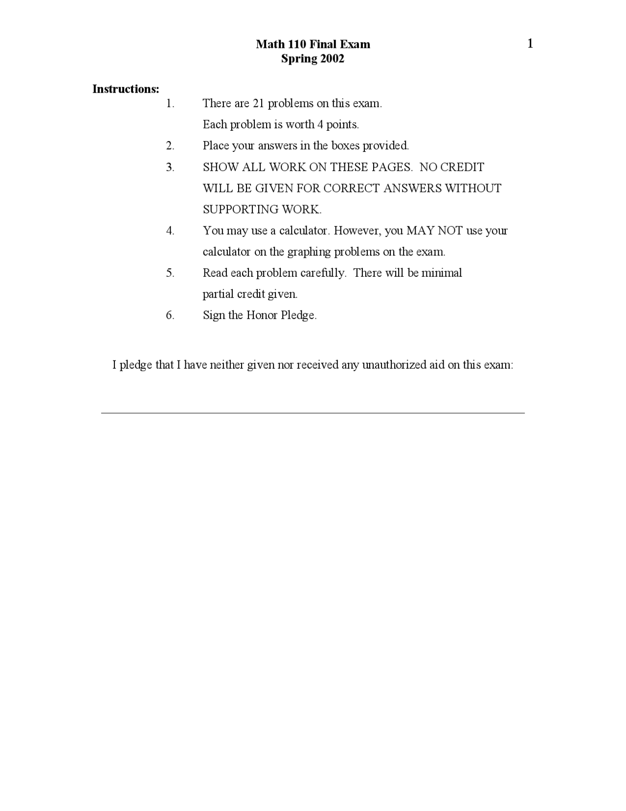 Practice Final Exam Algebra Spring 2002 Math 110 Docsity