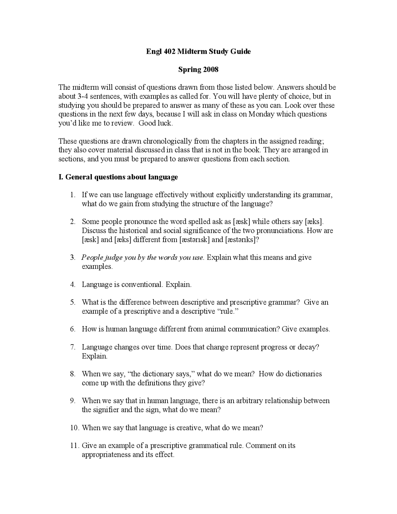 38 Questions on Descriptive English Grammar - Midterm Study Guide ...