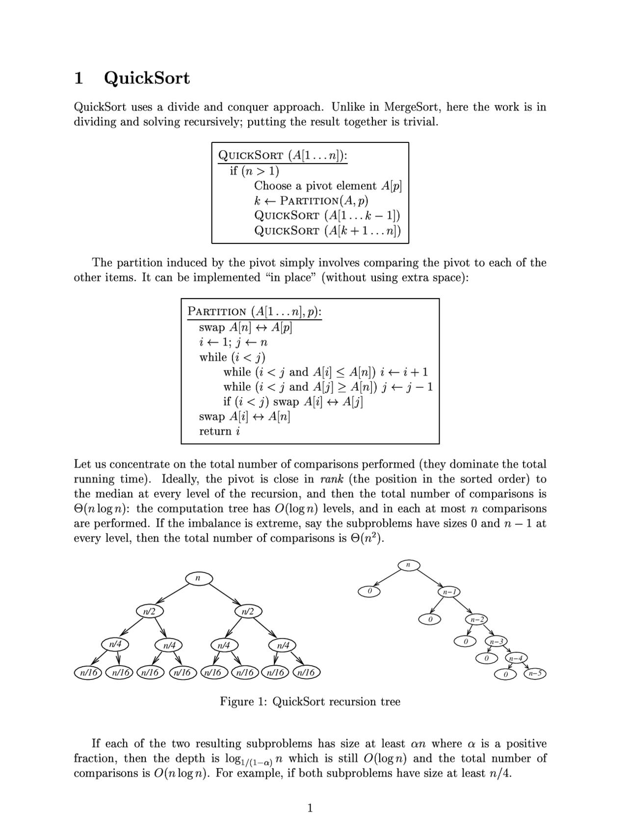 Notes on QuickSort - Theory of Computation | CS 373 - Docsity