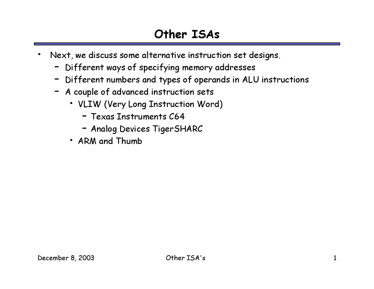 Addressing Modes, Other ISAs - Computer Architecture I | CS 231 - Docsity