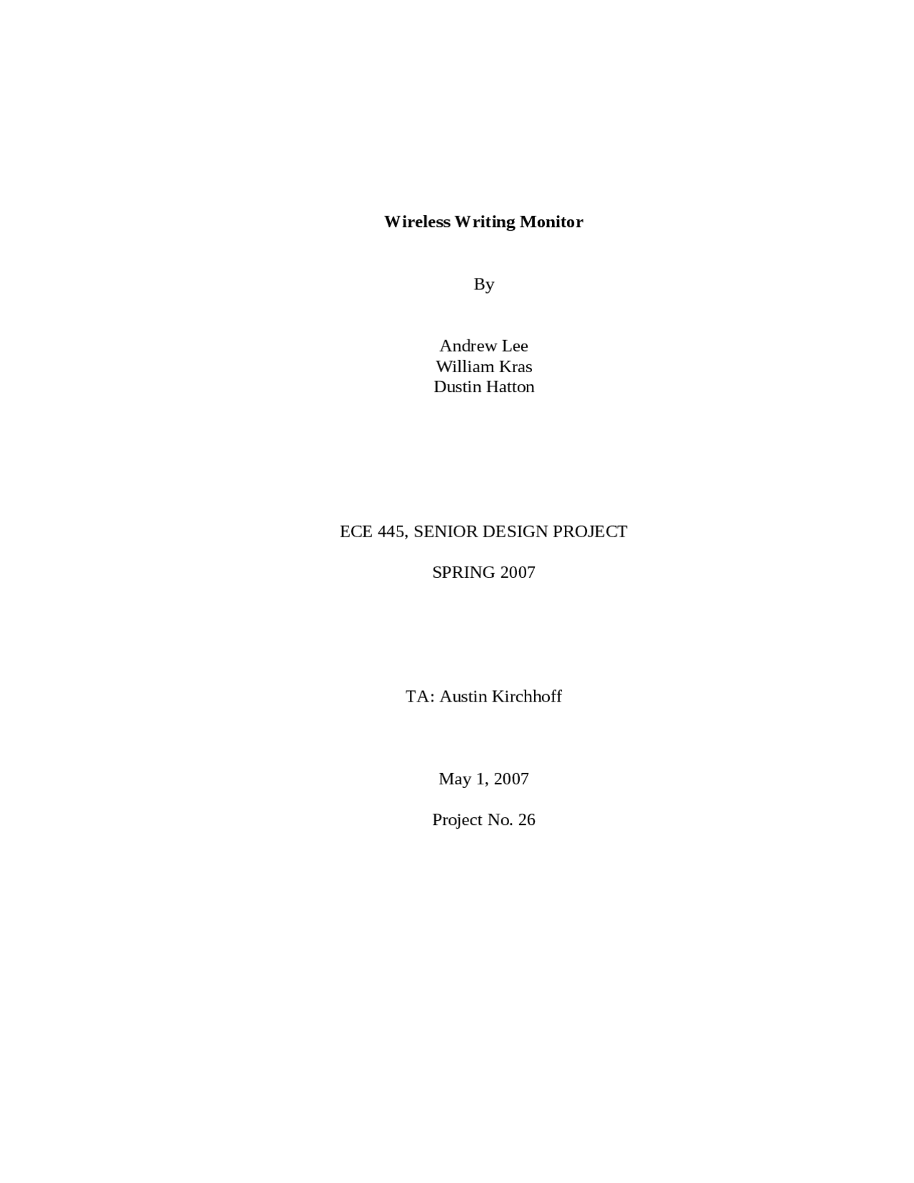 Wireless Writing Monitor Senior Design Project Lab Ece 445 Docsity