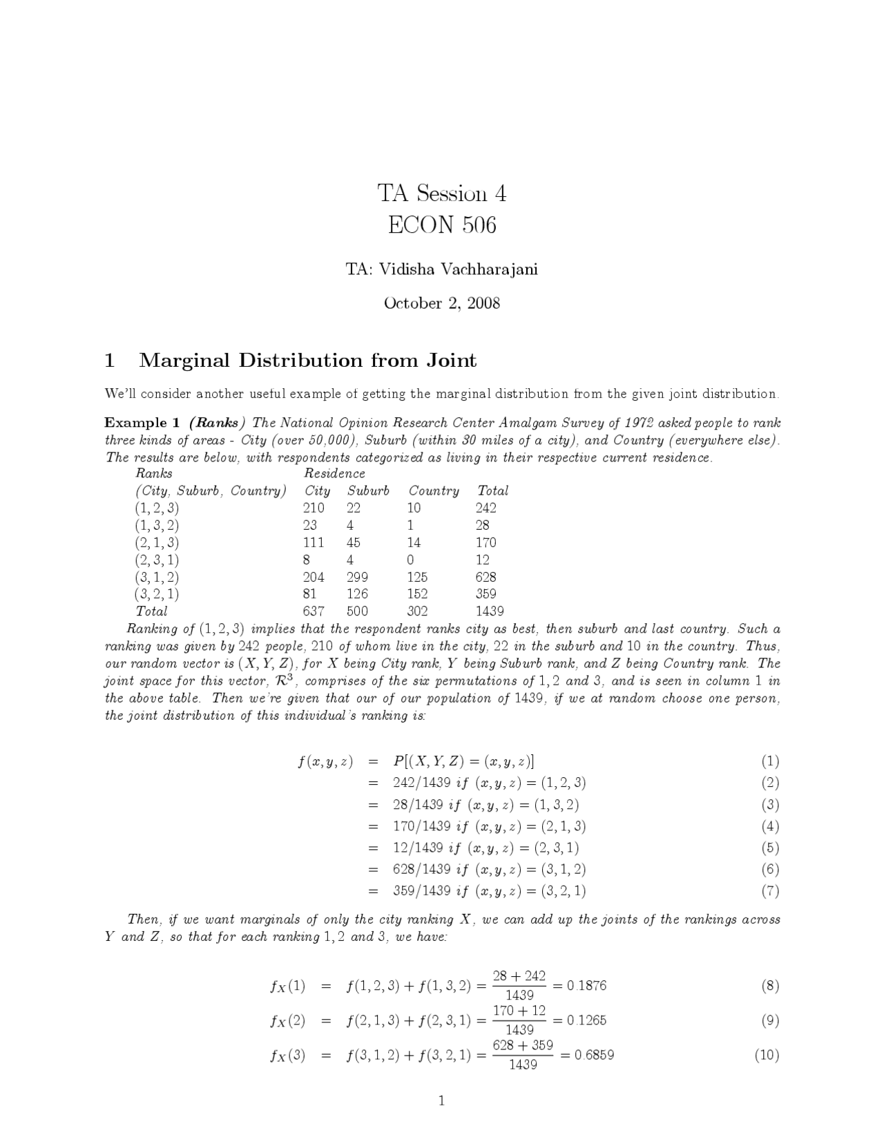 Marginal Distribution from Joint, Beta Binomial - Notes | ECON 506 ...