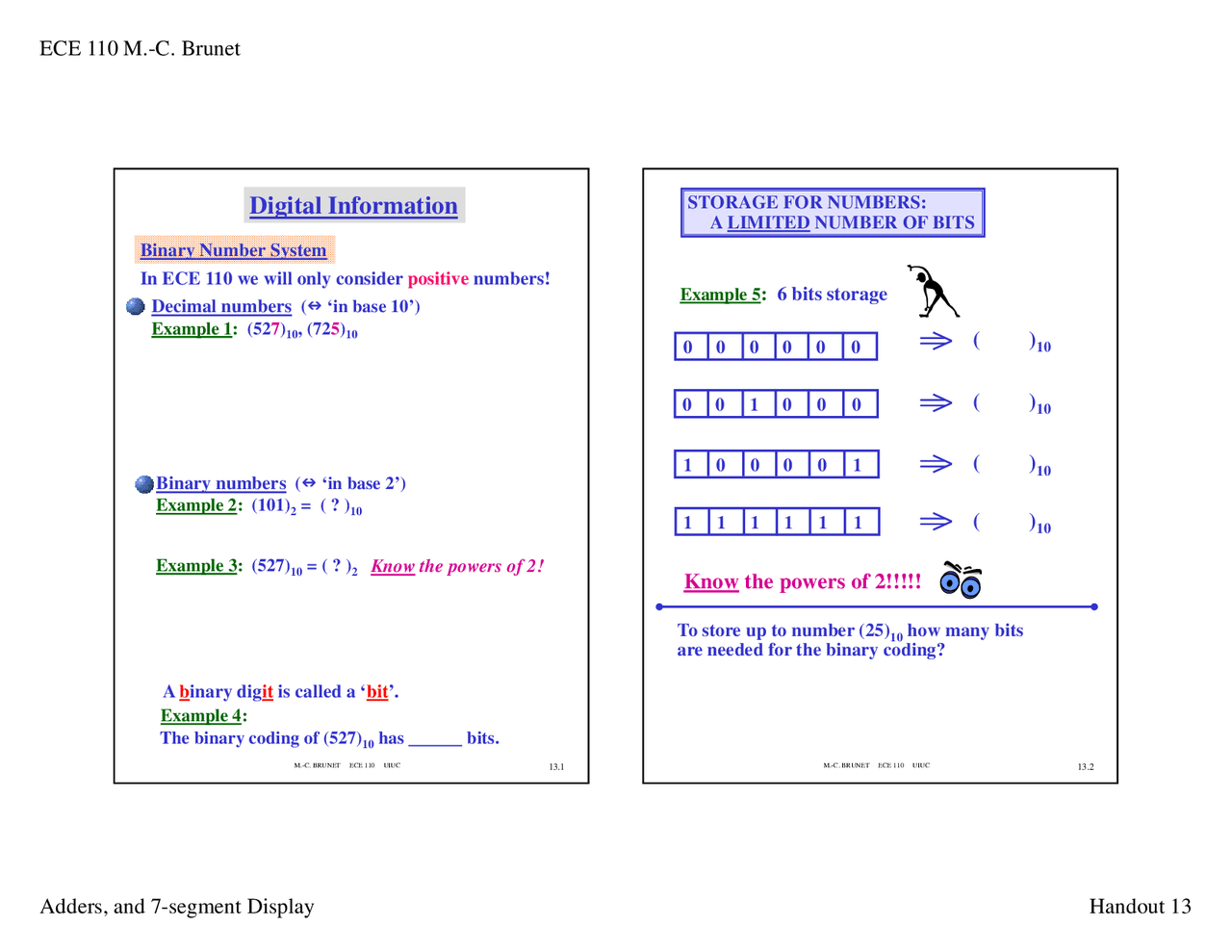 ECE 110 Handout 13: Binary and Hexadecimal Number Systems, Adders, and ...