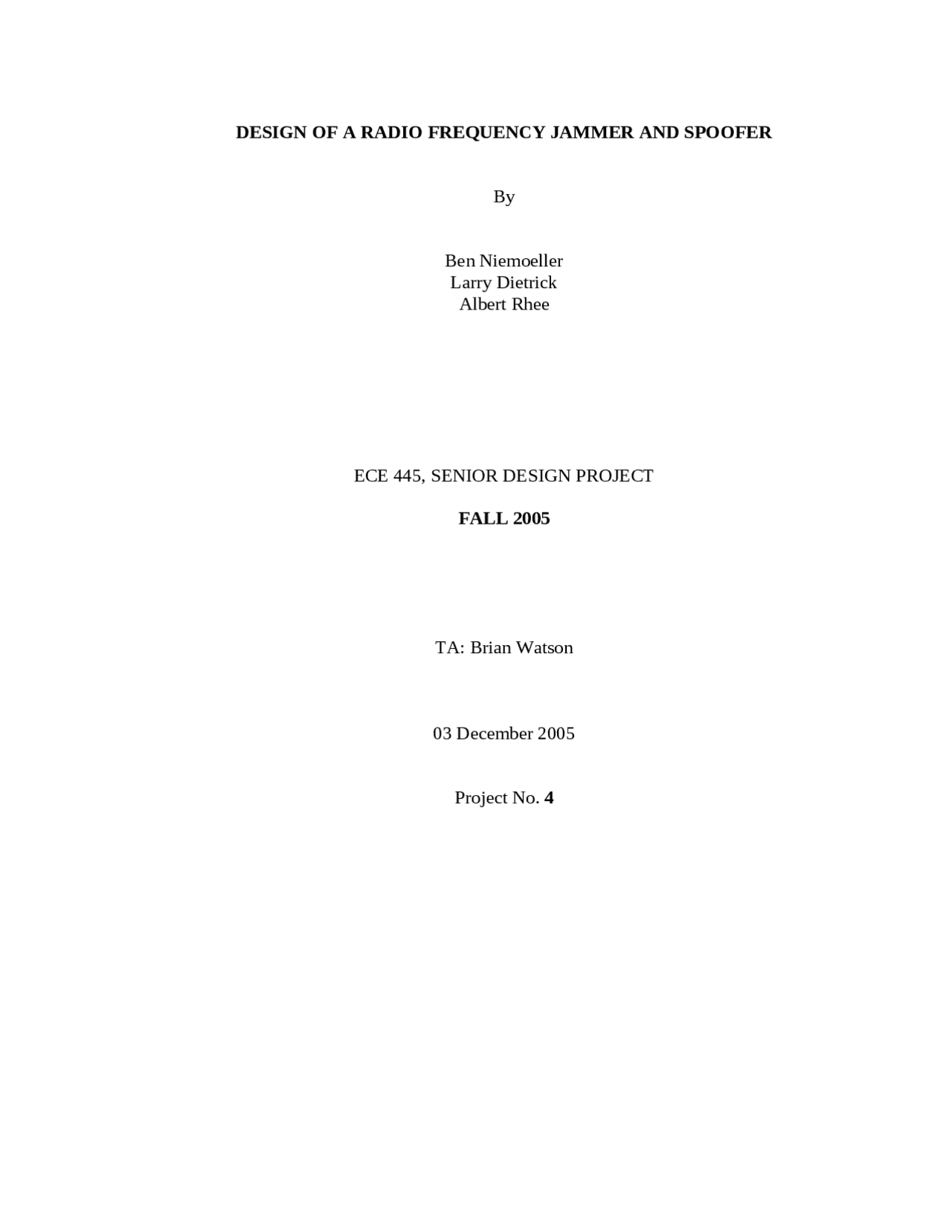 Design of a Radio Frequency Jammer and Spoofer | ECE 445 - Docsity