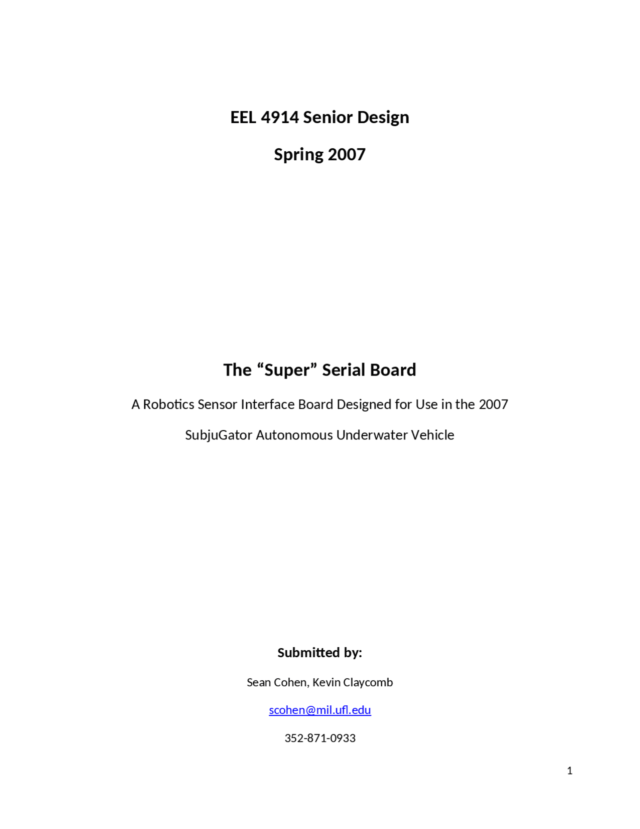The Super Serial Board Senior Design Eel 4914 Docsity