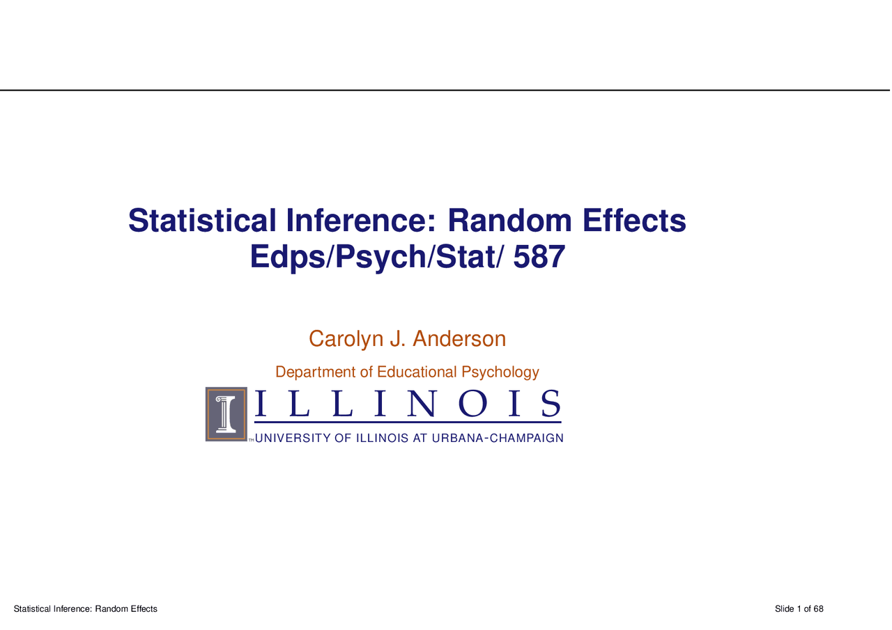 Statistical Inference Hierarchical Linear Models Handout Stat 587