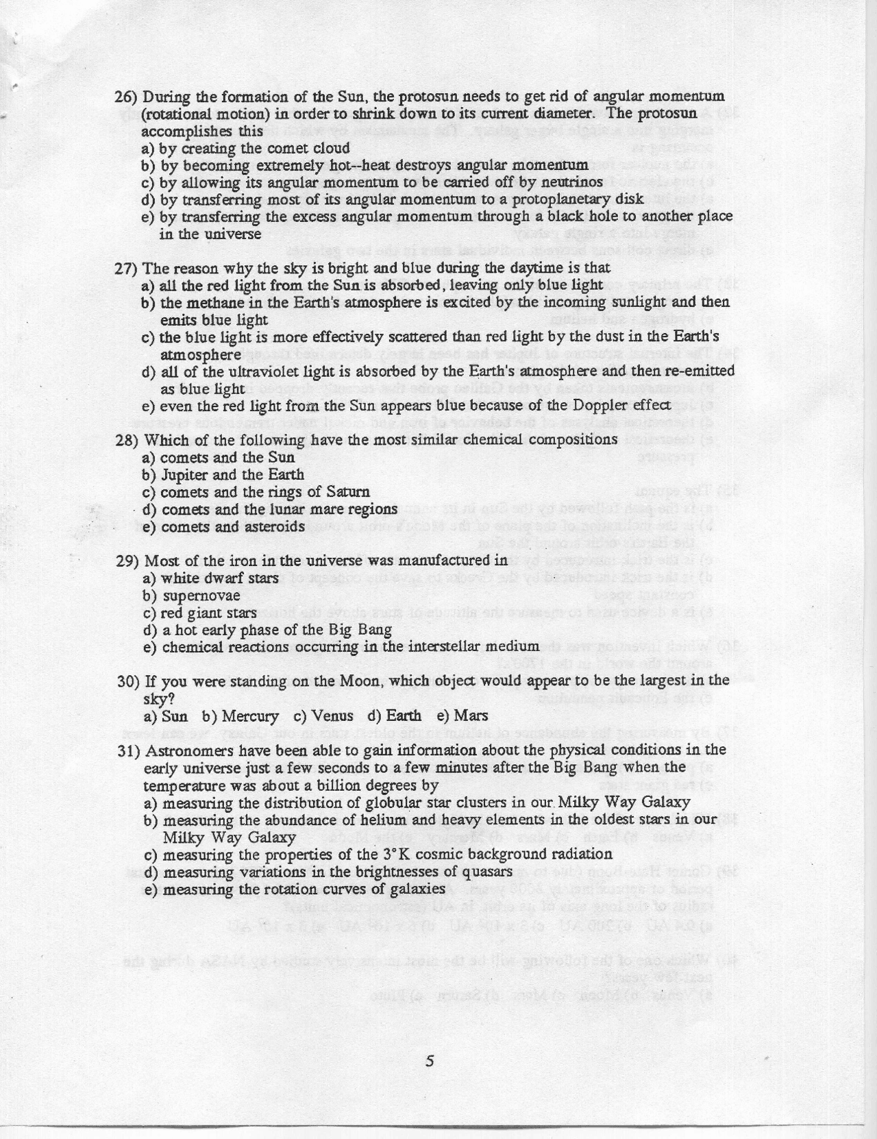 Page 5 Of Final Exam Introduction To Astronomy The Solar System
