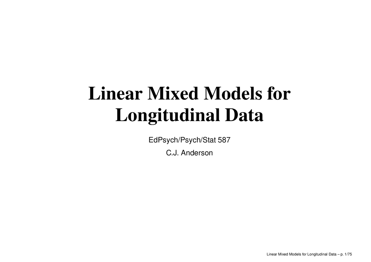 Linear Mixed Models For Longitudinal Data Notes Stat 587 Docsity