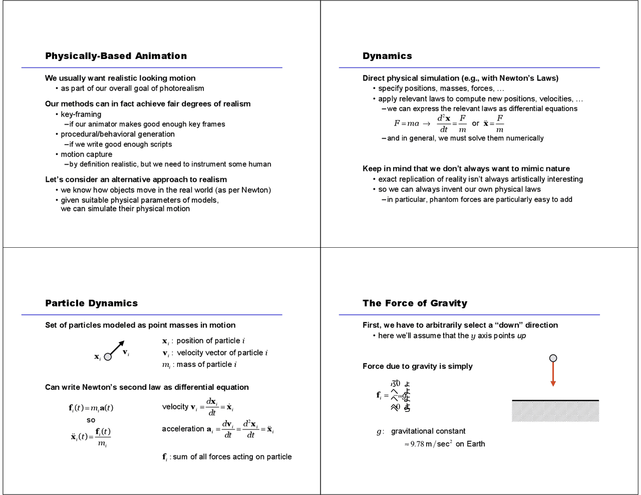 Physically Based Animation Lecture Slides Cs 418 Docsity