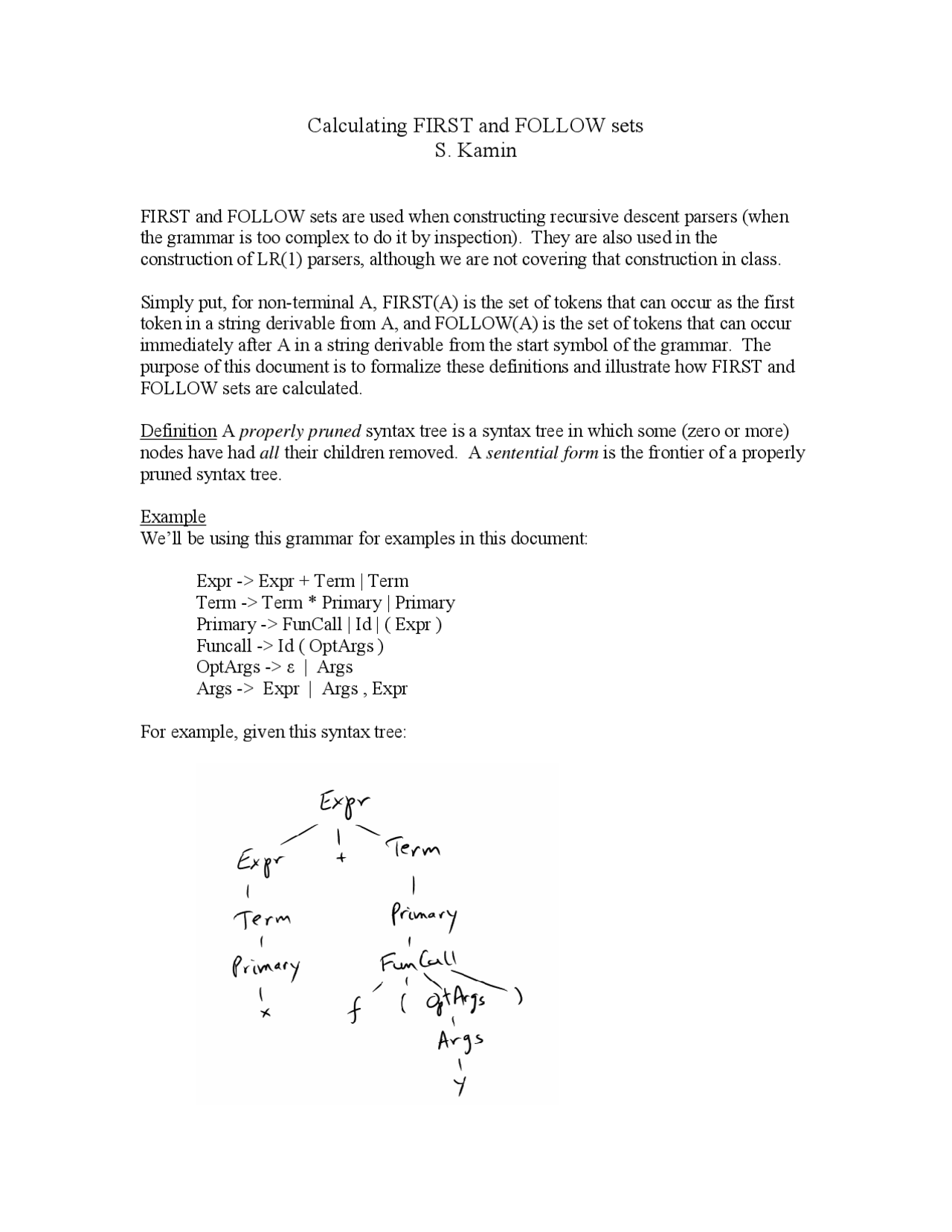 Calculating FIRST and FOLLOW Set - Lecture Notes | CS 421 - Docsity