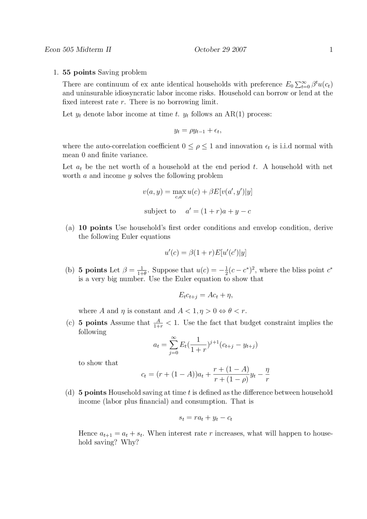 2 Questions On Game Theory Midterm Examination Econ 505 Docsity
