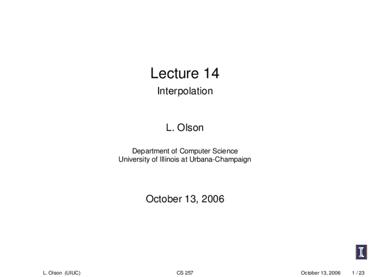 Interpolation Numerical Methods Lecture Notes Cs 257 Docsity