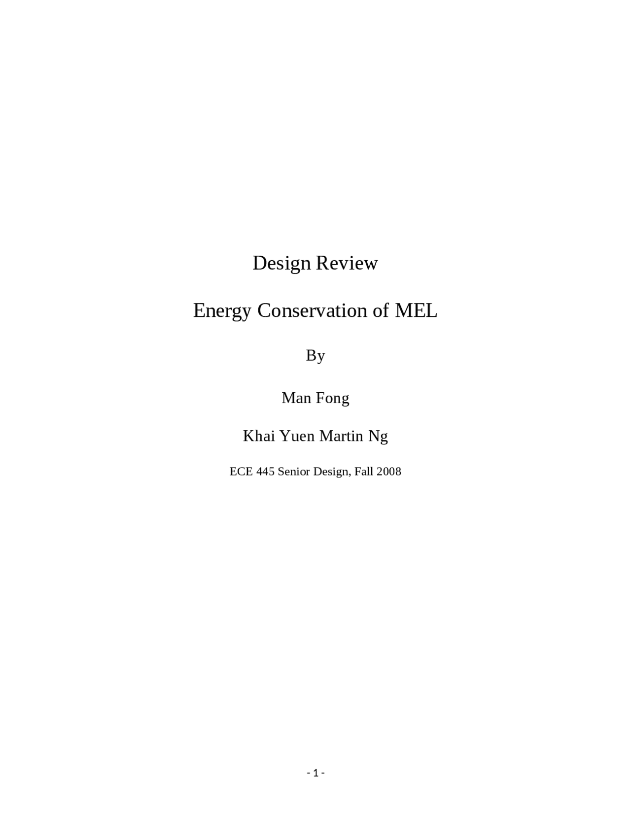 Design Review Energy Conservation Of Mel Senior Design Project Lab